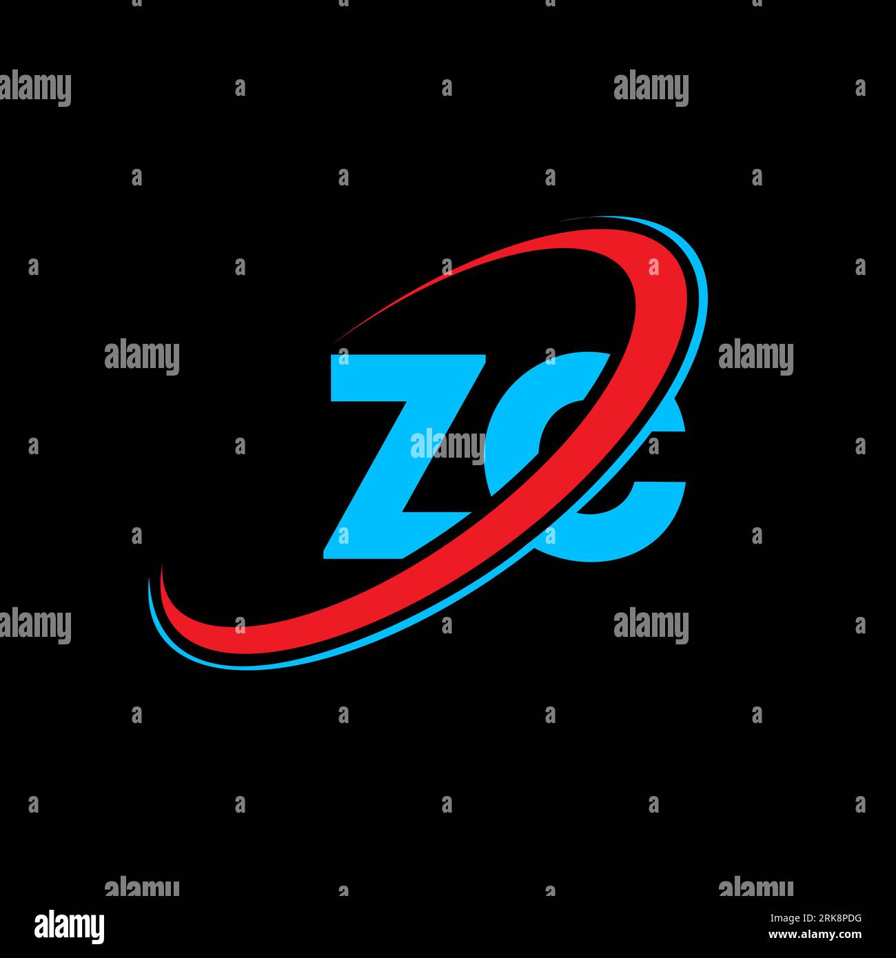 ZC Z C letter logo design. Initial letter ZC linked circle uppercase monogram logo red and blue ...