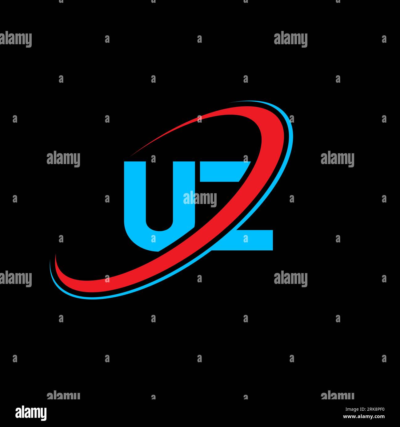 UZ U Z letter logo design. Initial letter UZ linked circle uppercase monogram logo red and blue ...