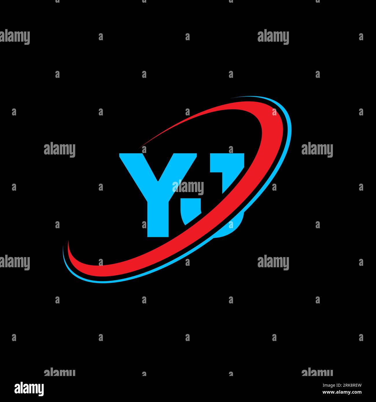 YJ Y J letter logo design. Initial letter YJ linked circle uppercase monogram logo red and blue ...