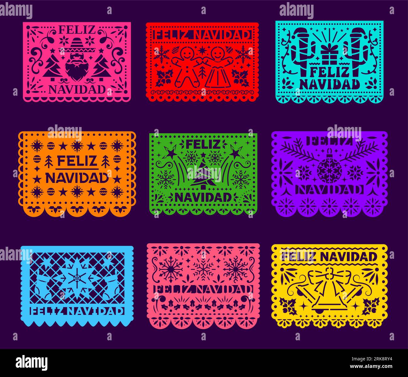 Feliz Navidad paper cut papel picado for Mexican holiday flag banners ...
