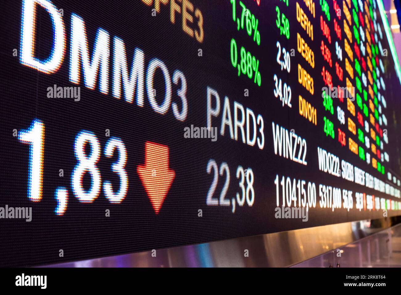 Sao Paulo, Brazil, November 22, 2022. Display with stock quotes in the ...