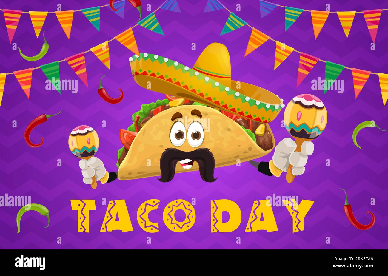 Mexican tacos day holiday party, cartoon Tex Mex food character in ...