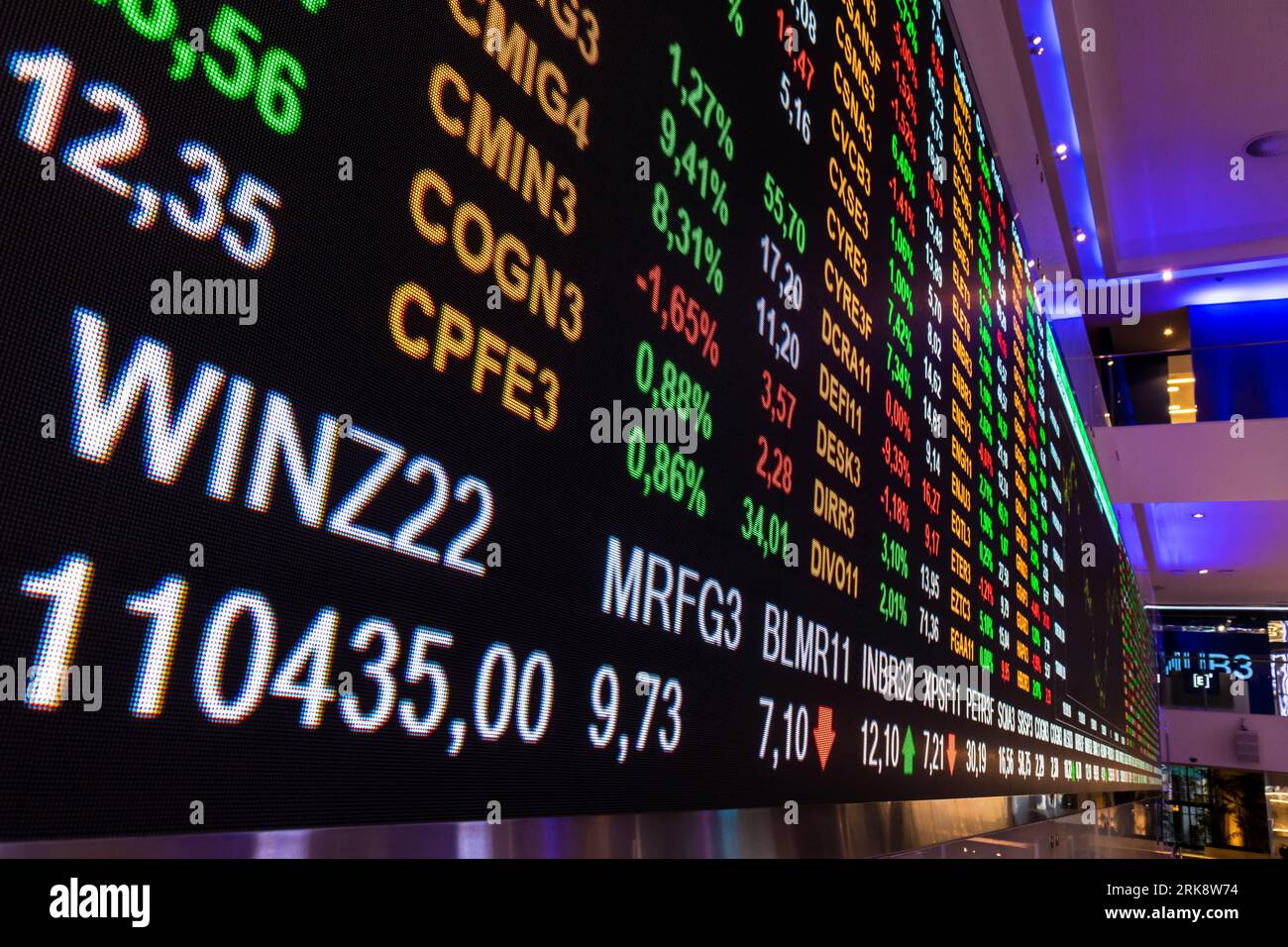 Sao Paulo, Brazil, November 22, 2022. Display with stock quotes in the ...