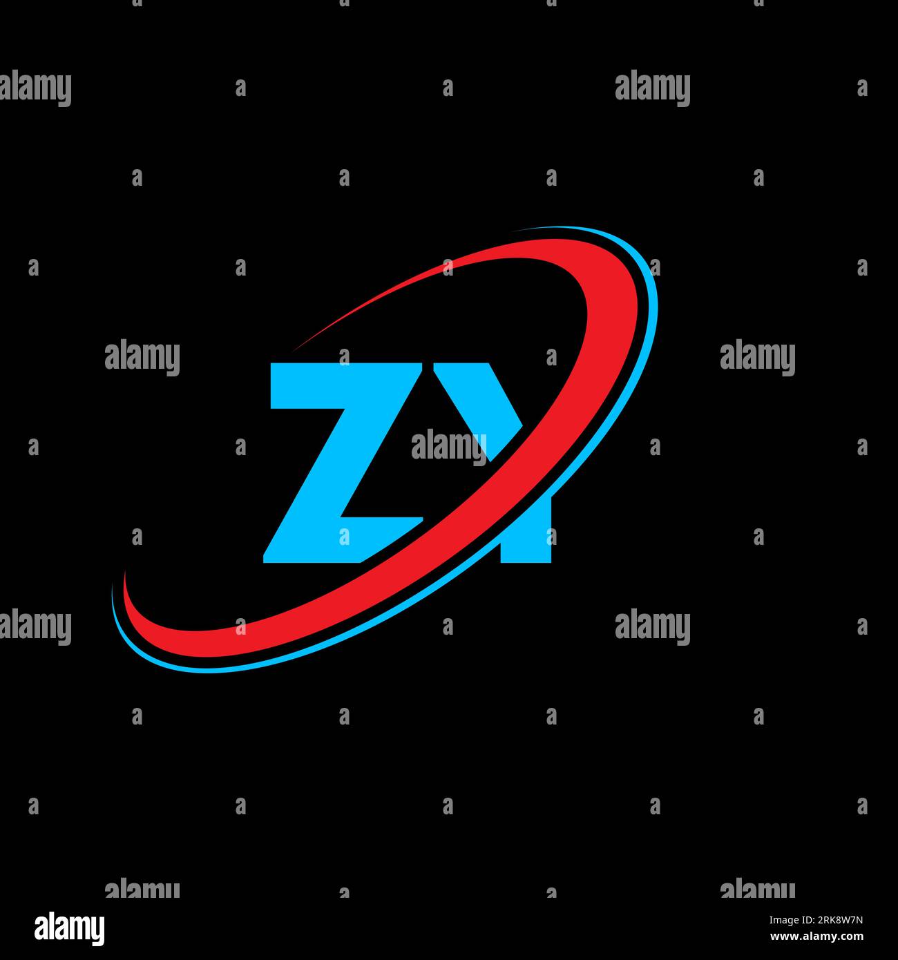 ZY Z Y letter logo design. Initial letter ZY linked circle uppercase monogram logo red and blue ...