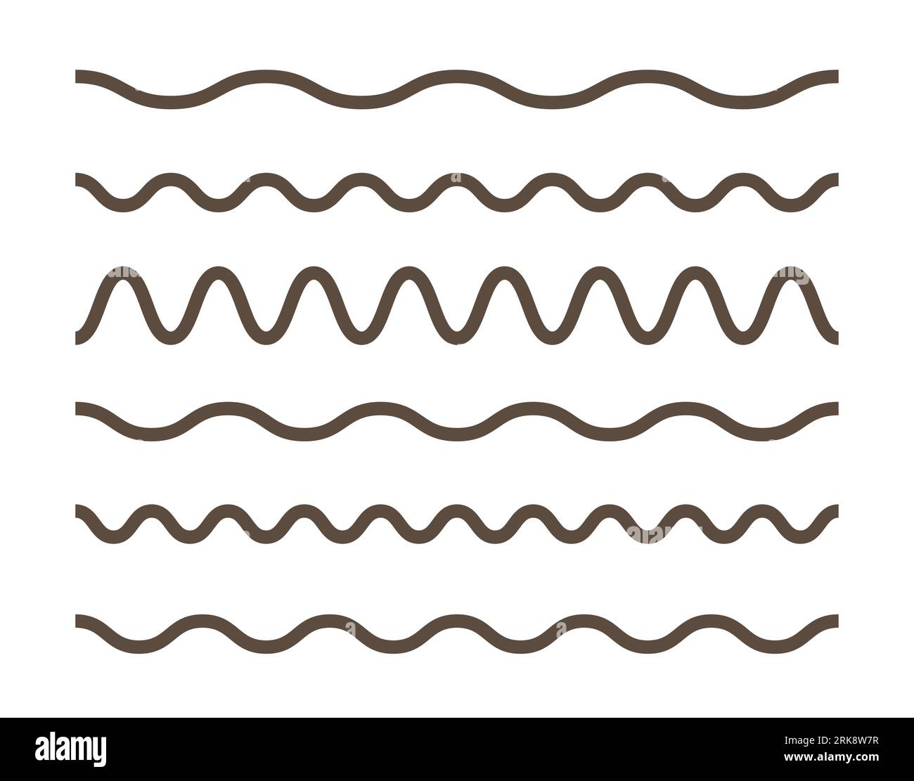 Doodle marker wavy horisontal line set. Simple outline icons Stock ...
