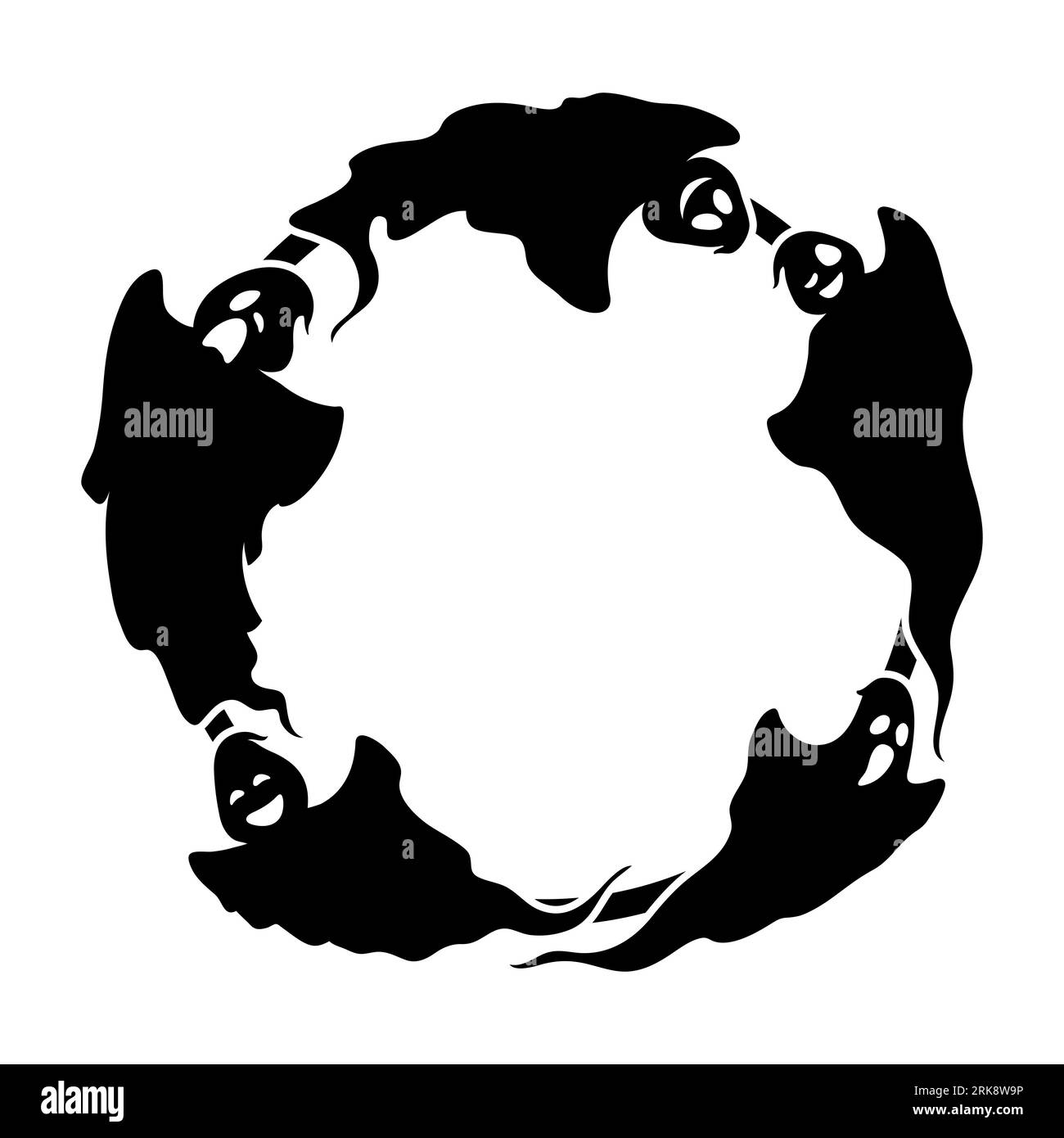 Halloween holiday black frame with flying ghosts. Isolated vector empty ...