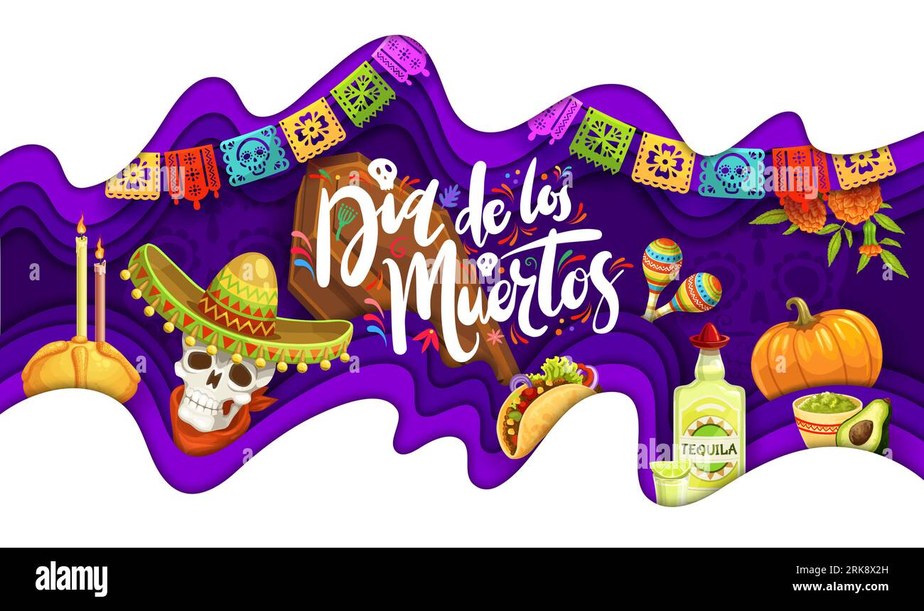 Dia De Los Muertos Mexican holiday paper cut banner or Day of the Dead ...
