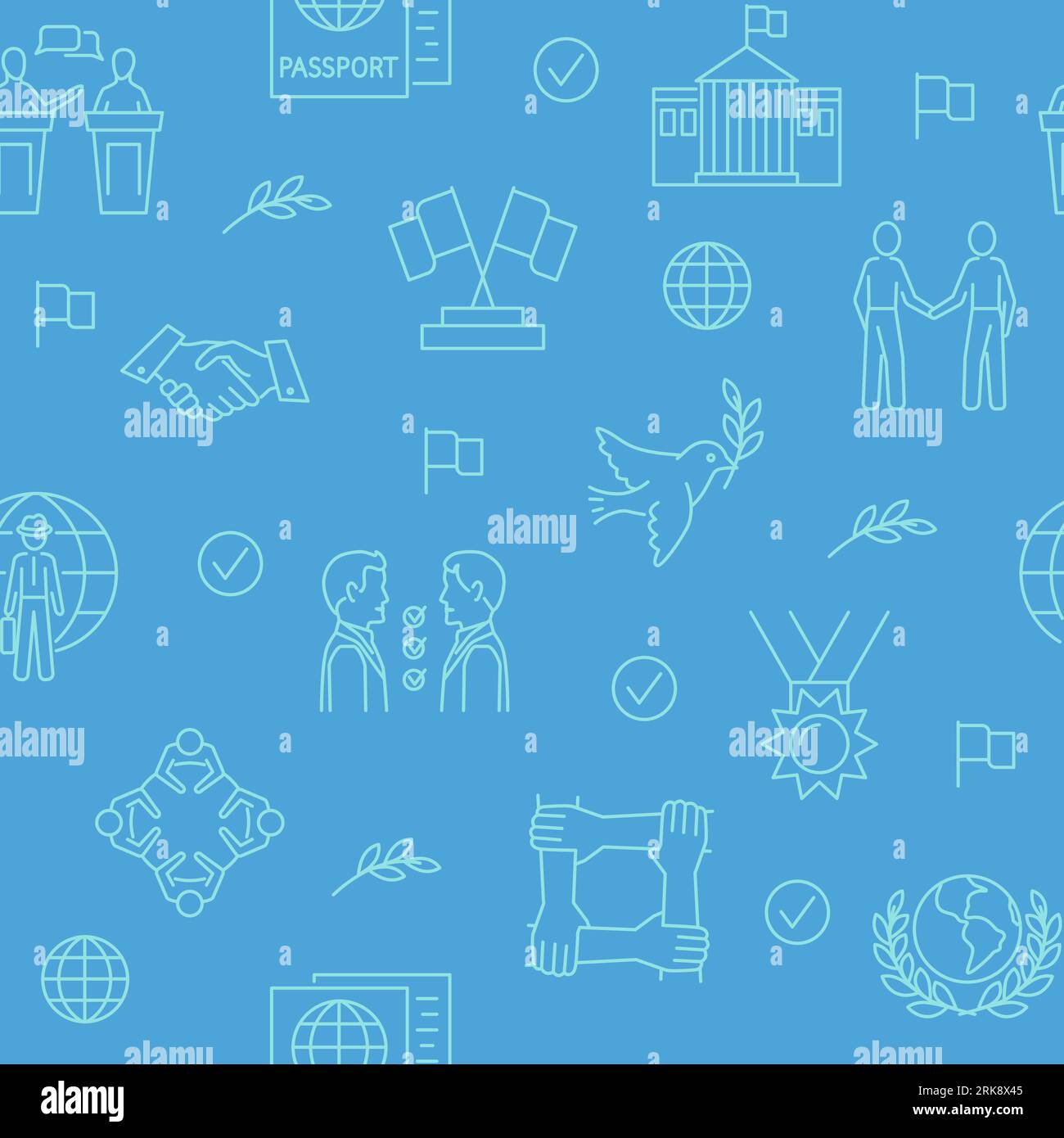 Diplomacy and international relations seamless pattern in line style ...