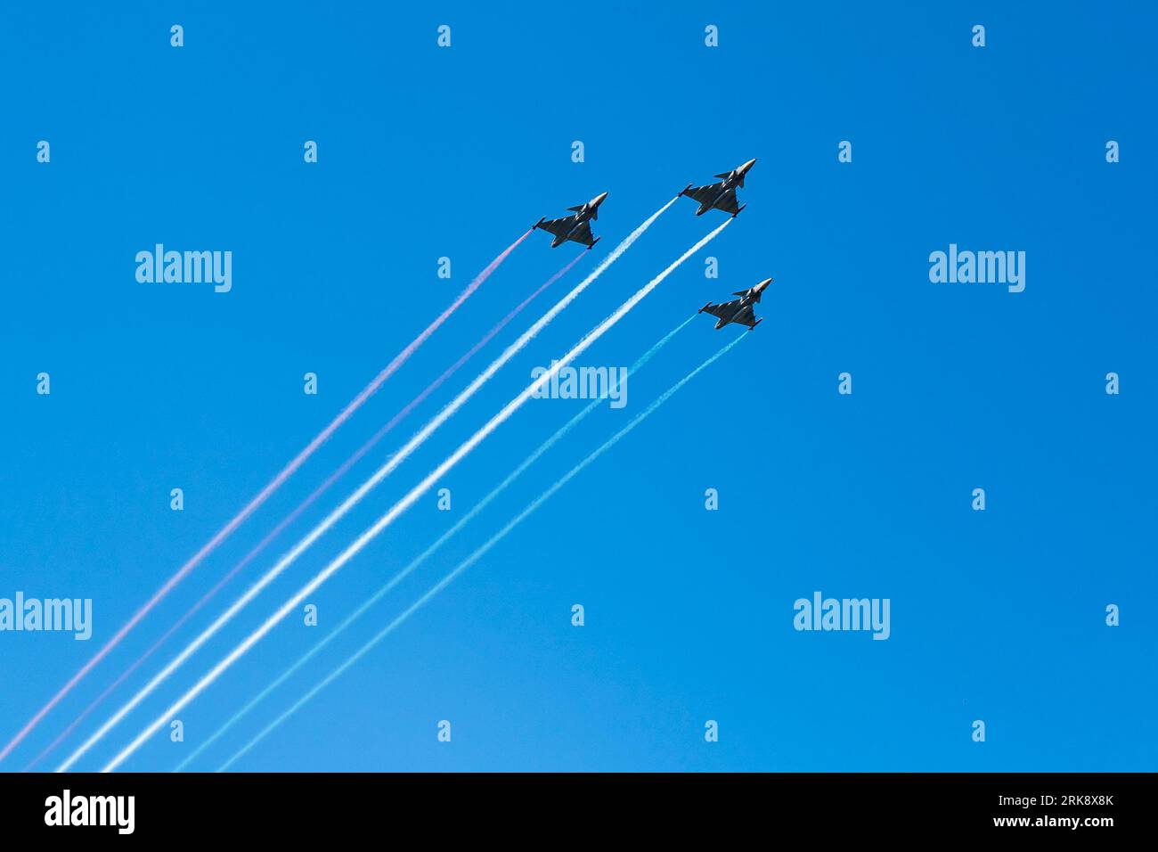 A trio of Gripen fighter jets of the Hungarian Air Force drag Hungarian ...