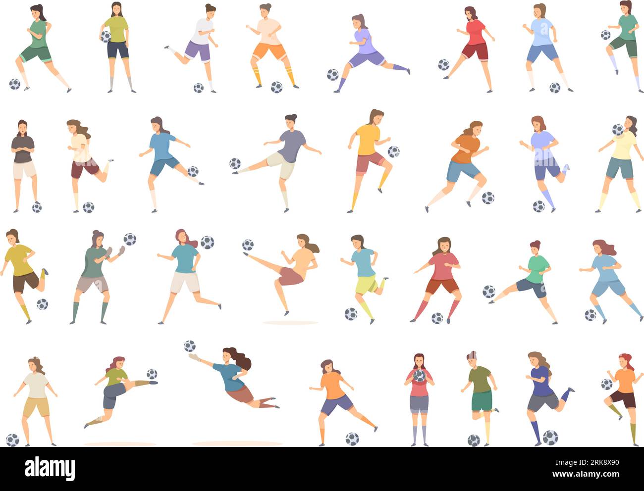 Womens football icons set cartoon vector. Soccer cup. Sport run Stock ...