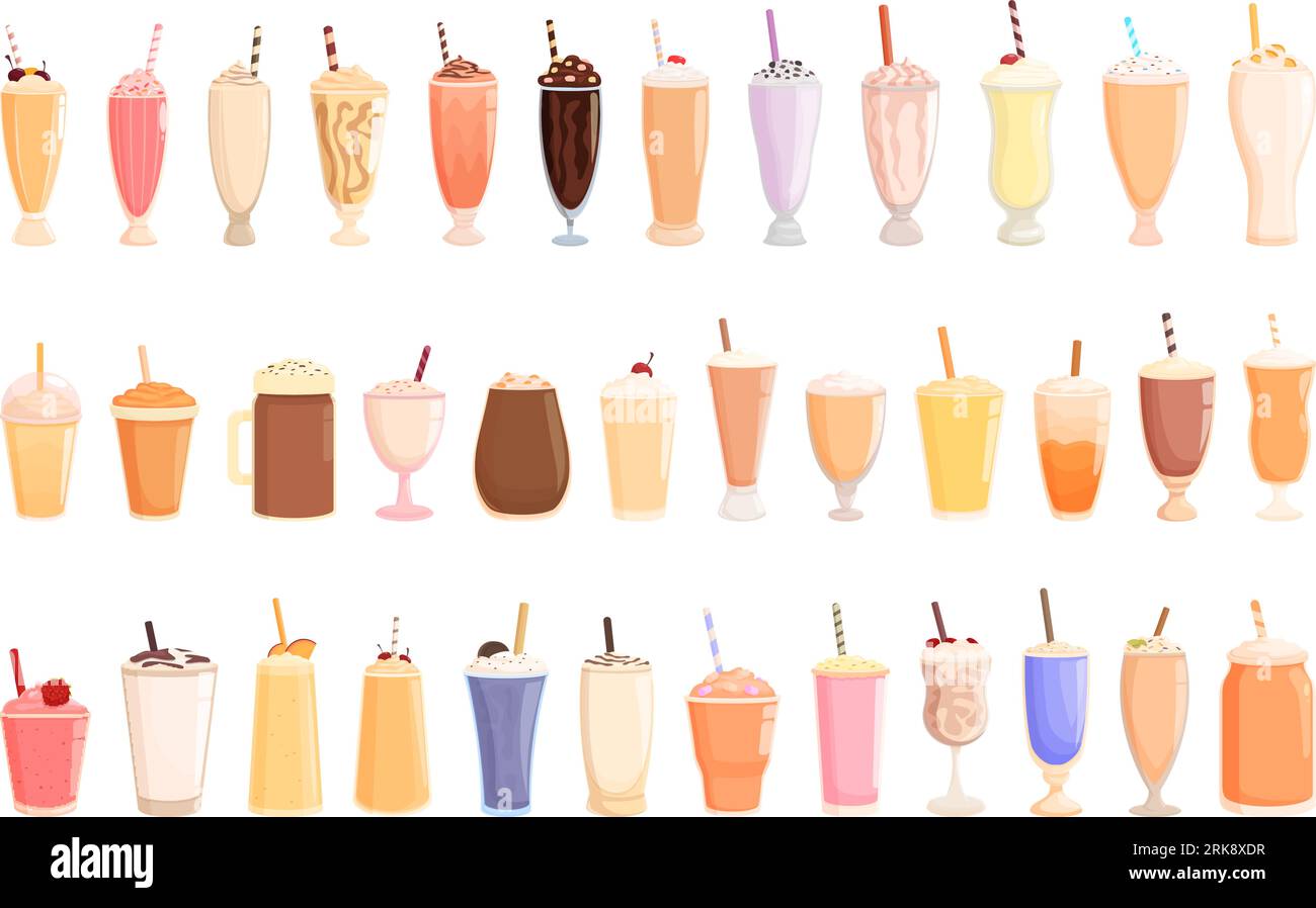 Milkshake icons set cartoon vector. Cup menu. Milk shake Stock Vector ...