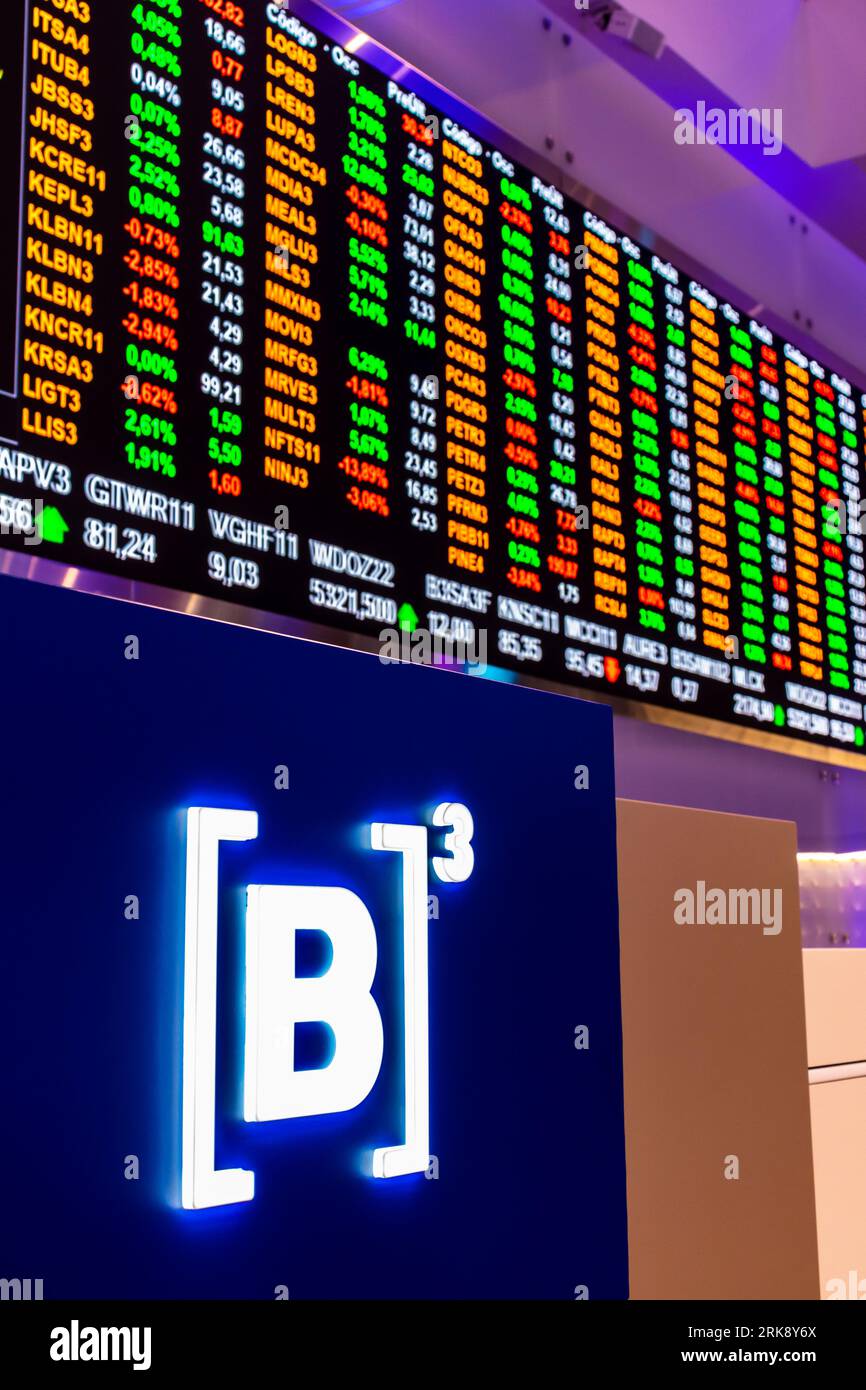 Sao Paulo, Brazil, November 22, 2022. Display with stock quotes in the ...