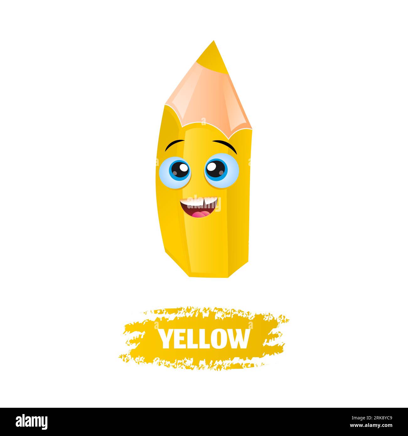 Happy fun yellow Cartoon Pencil with Facial Expressions isolated on ...