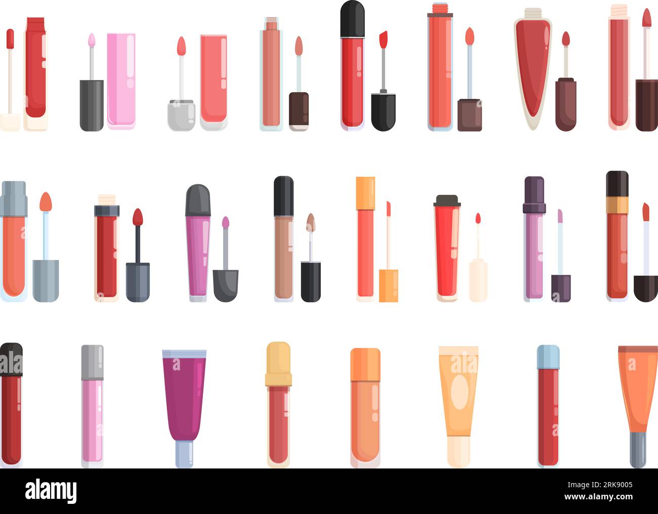 Lip Gloss icons set cartoon vector. Liquid makeup. Tube glossy Stock ...