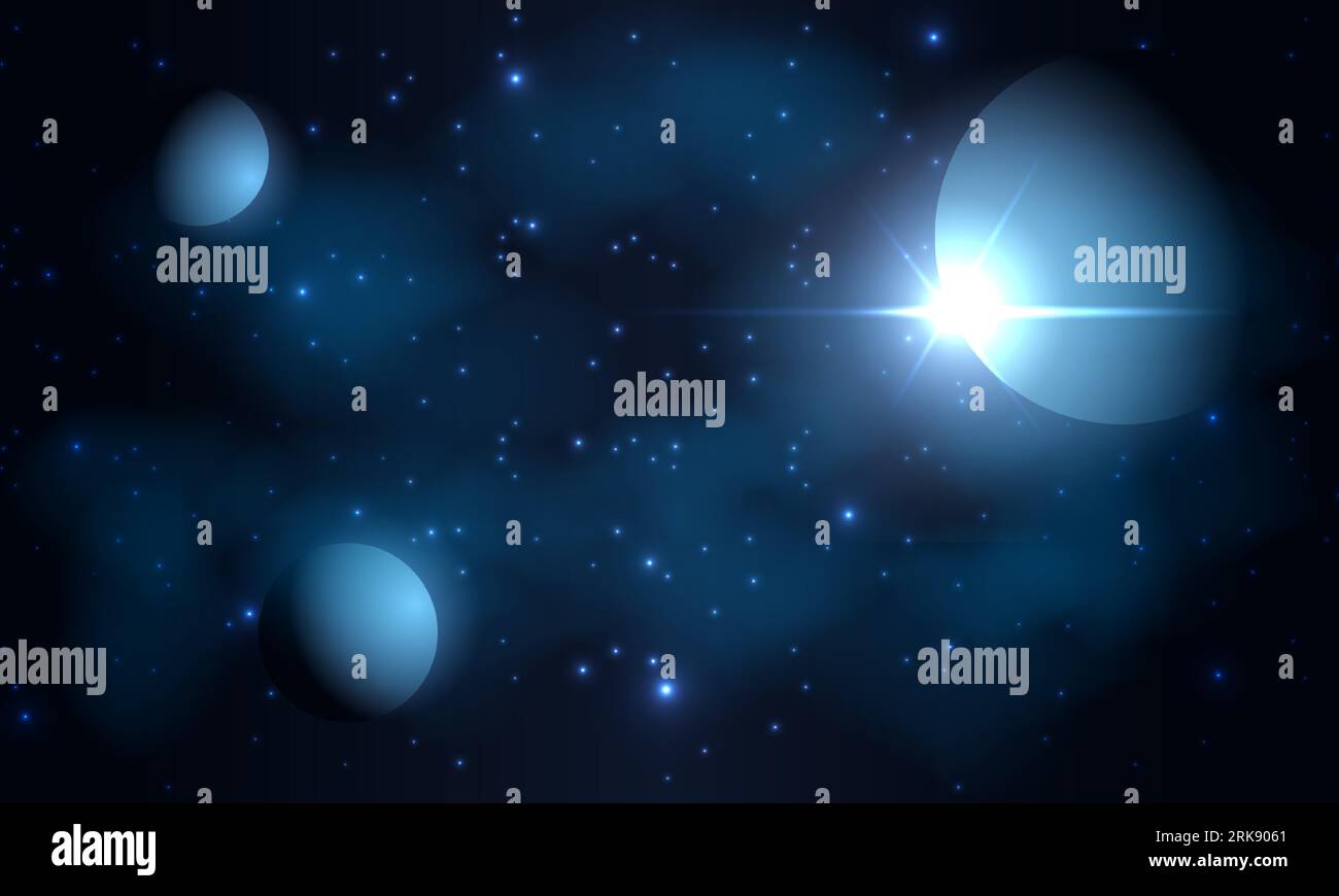 Realistic cosmos vector background with planets in outer space in dark ...