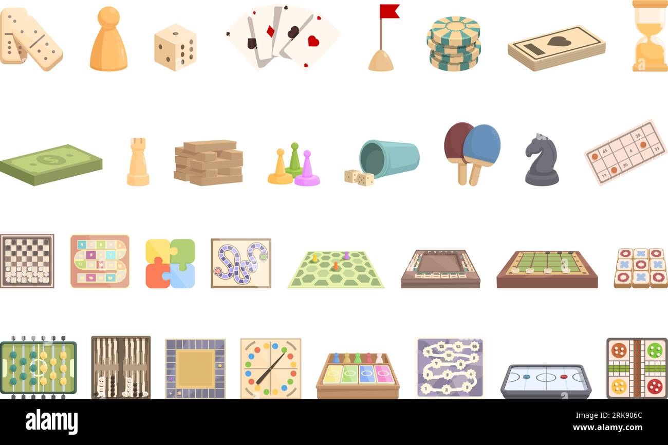 Playing board games icons set cartoon vector. Card game. People person ...