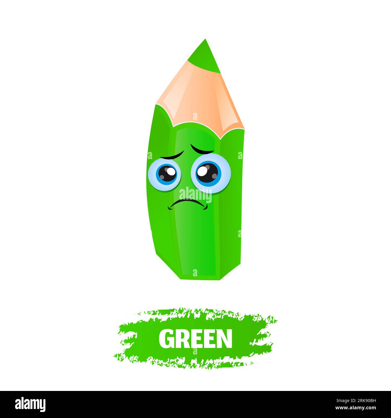 Depressed Sad Green Office Pencil Character. Vector Cartoon ...
