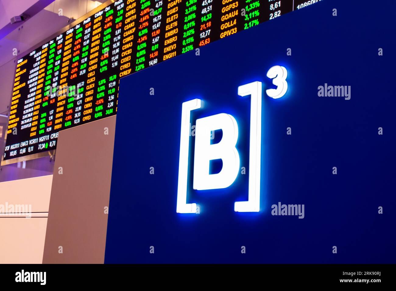 Sao Paulo, Brazil, November 22, 2022. Display with stock quotes in the ...