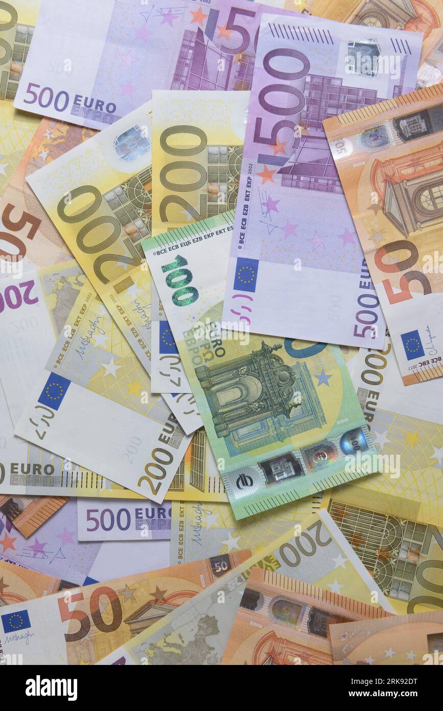 euro banknotes background close up vertical format Stock Photo - Alamy