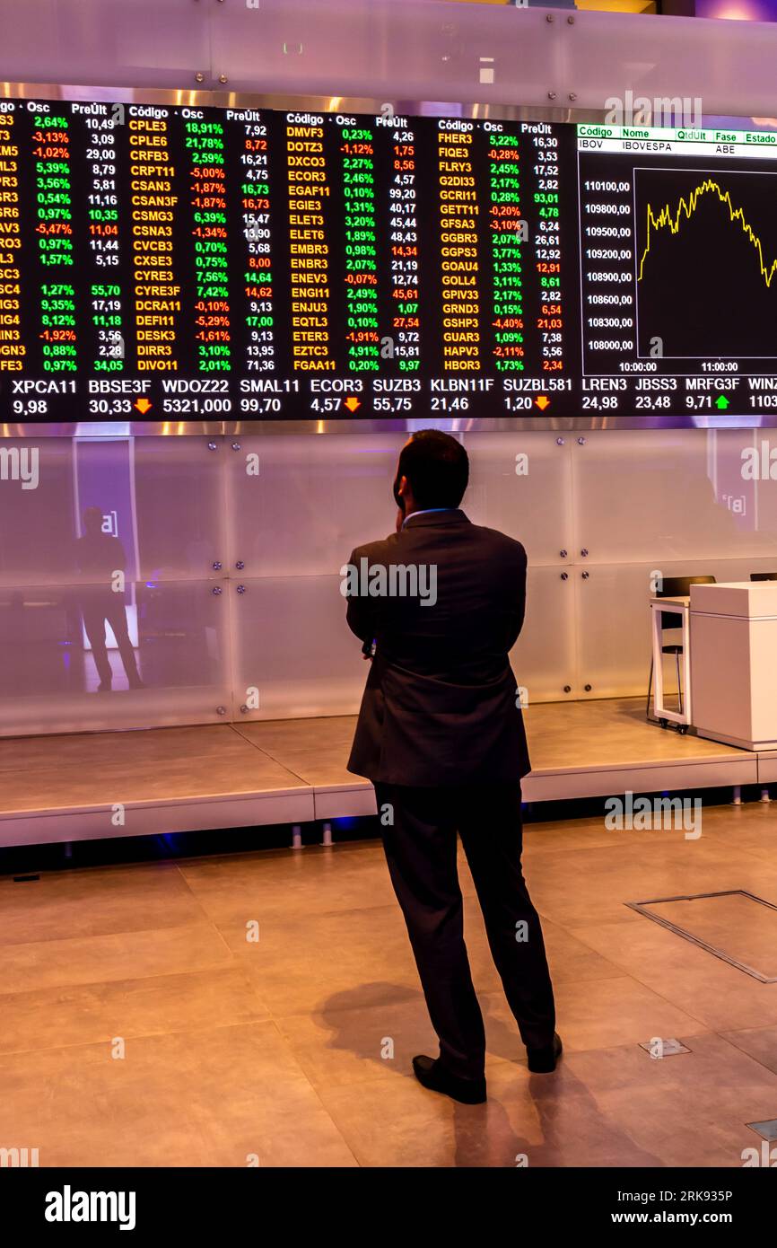 Sao Paulo, Brazil, November 22, 2022. Display with stock quotes in the ...