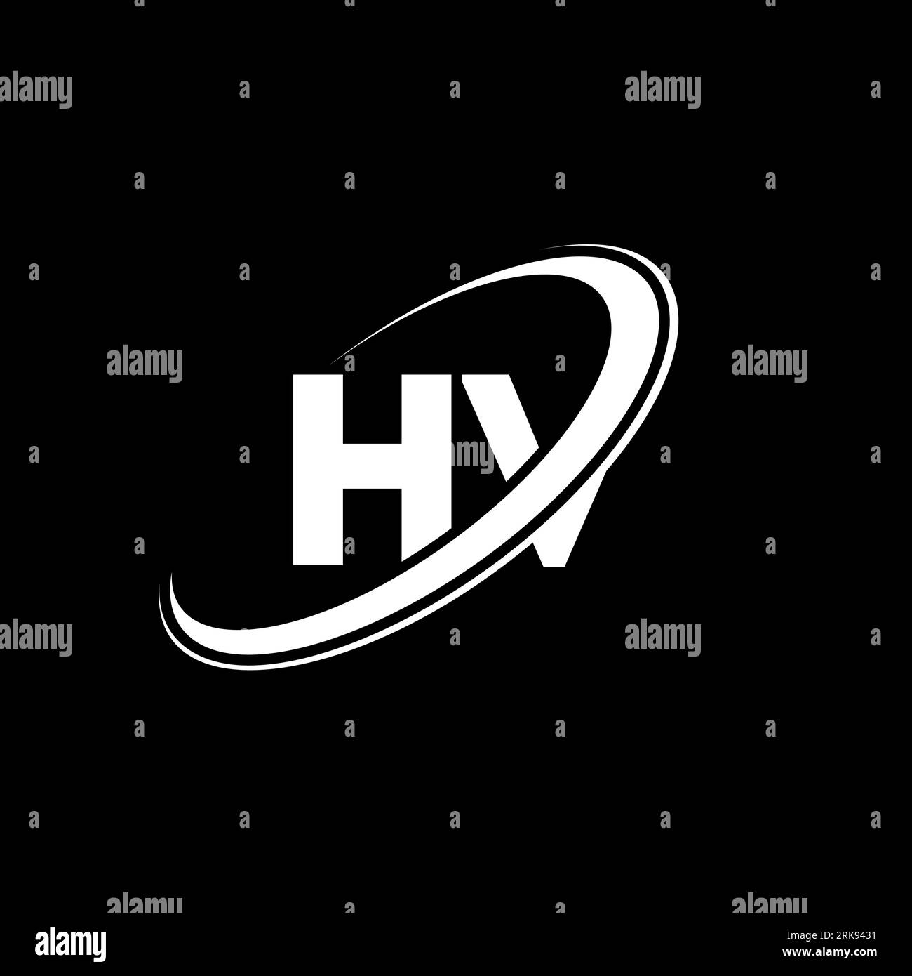 HV H V letter logo design. Initial letter HV linked circle uppercase ...