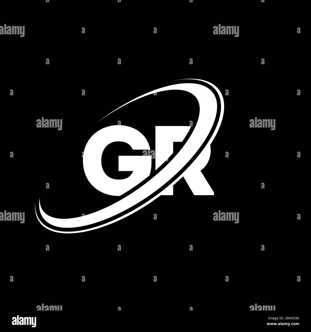 GR G R letter logo design. Initial letter GR linked circle uppercase monogram logo red and blue ...