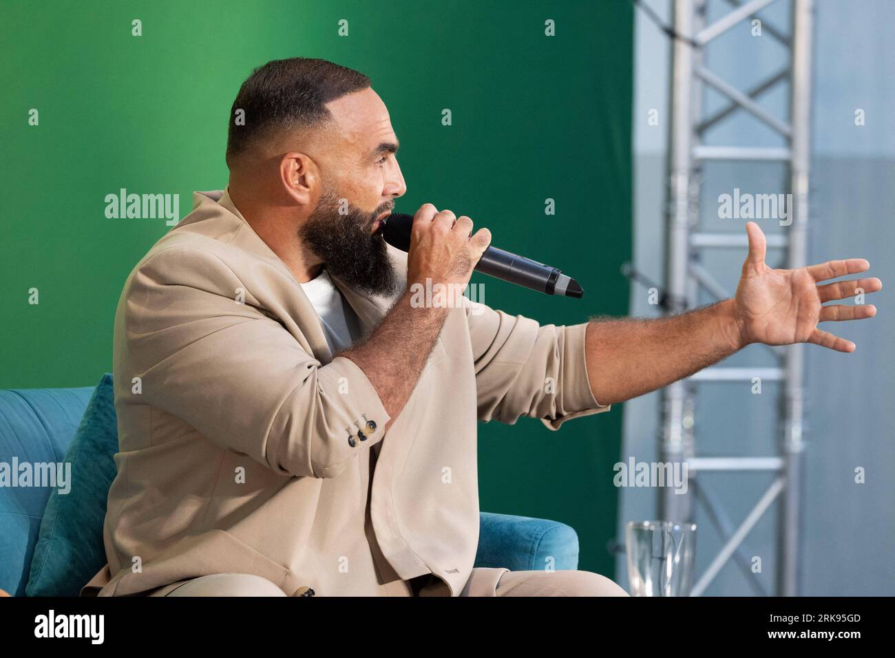Le Havre, France. 24th Aug, 2023. French rapper Medine as he is invited ...