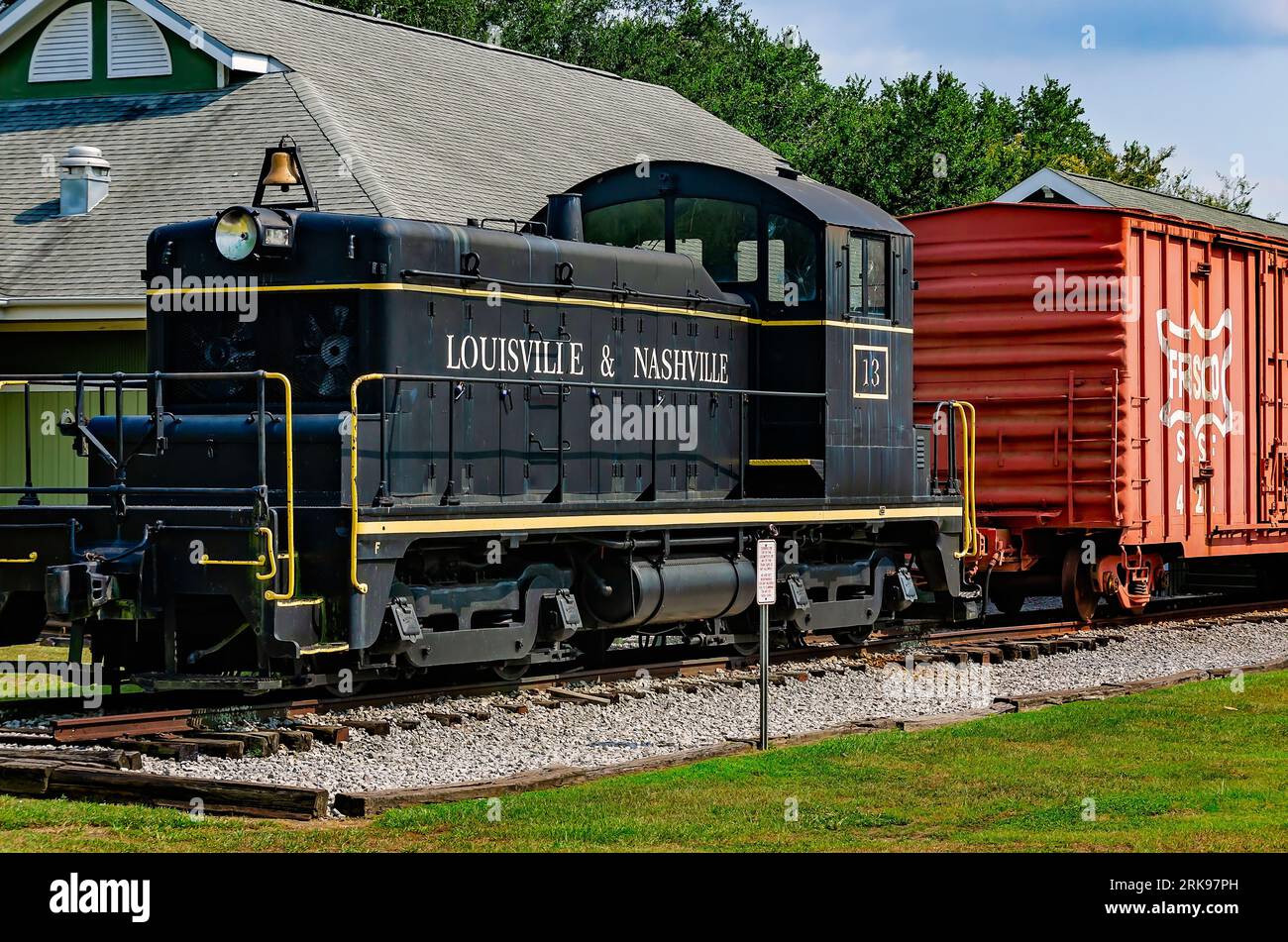A 1941 diesel locomotive train sits outside the historic Foley Train ...