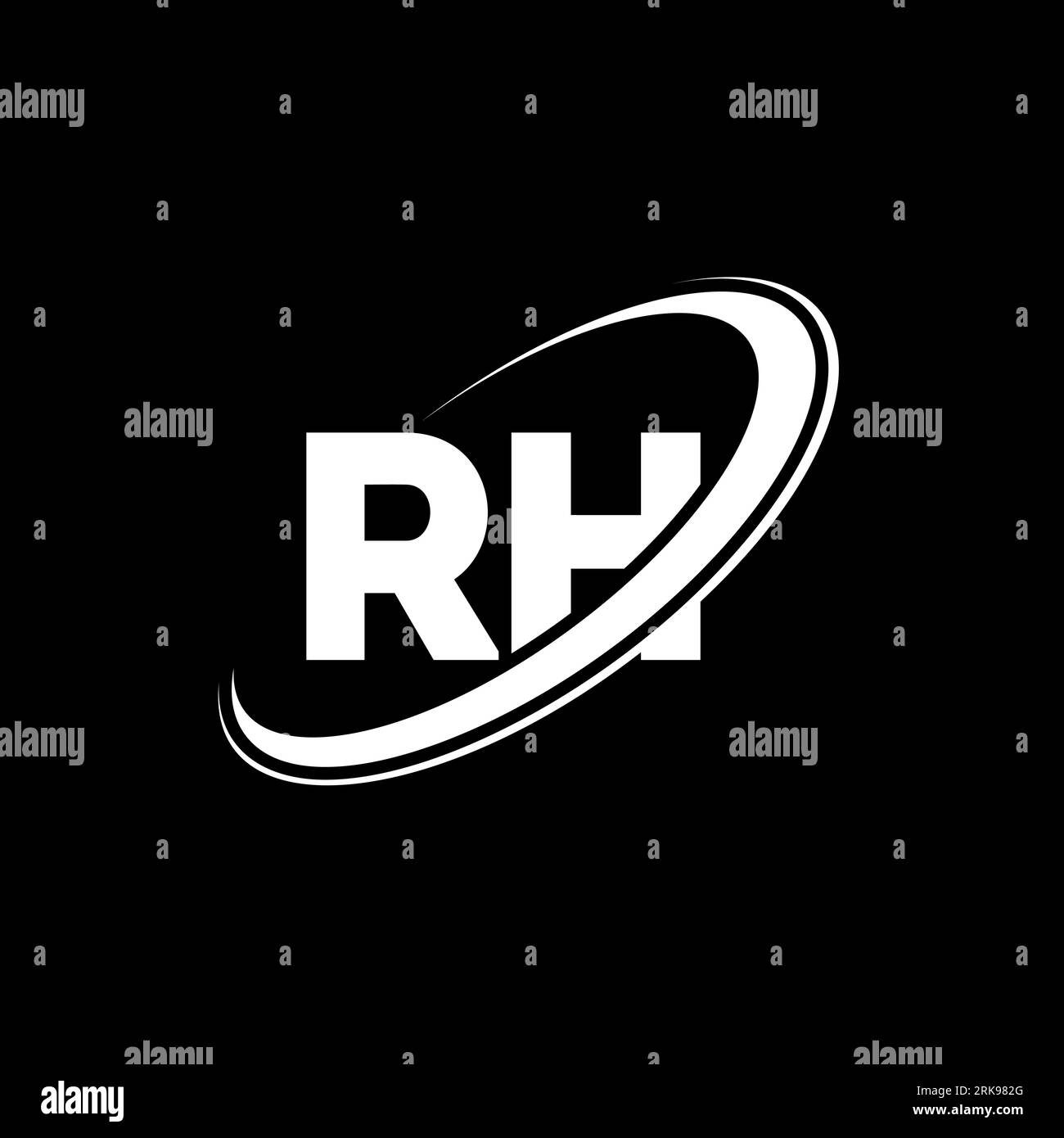 RH R H letter logo design. Initial letter RH linked circle uppercase monogram logo red and blue ...