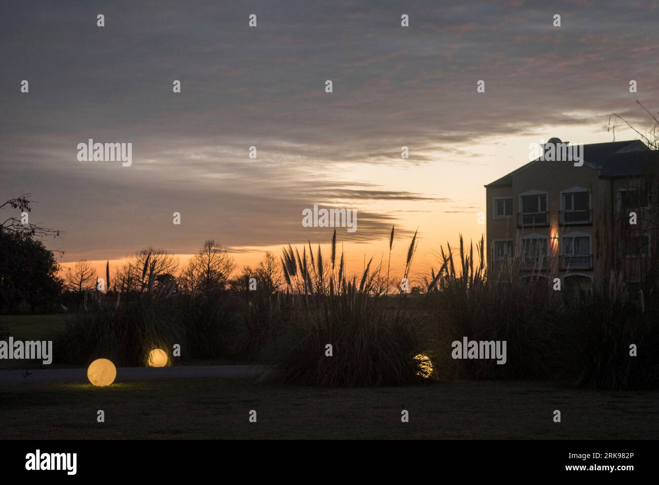 Illuminated spheres marking the access path Stock Photo - Alamy