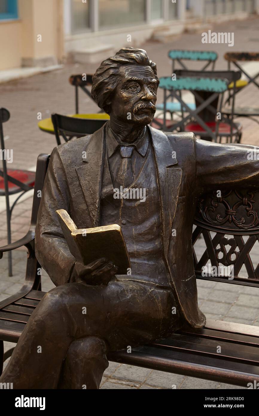 Mark Twain , Samuel Langhorne Clemens, Statue at Argos Greece Stock ...