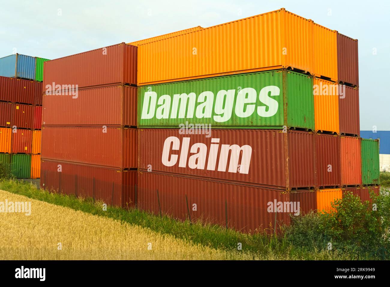 Business concept. On colored containers for the carriage of goods, the ...