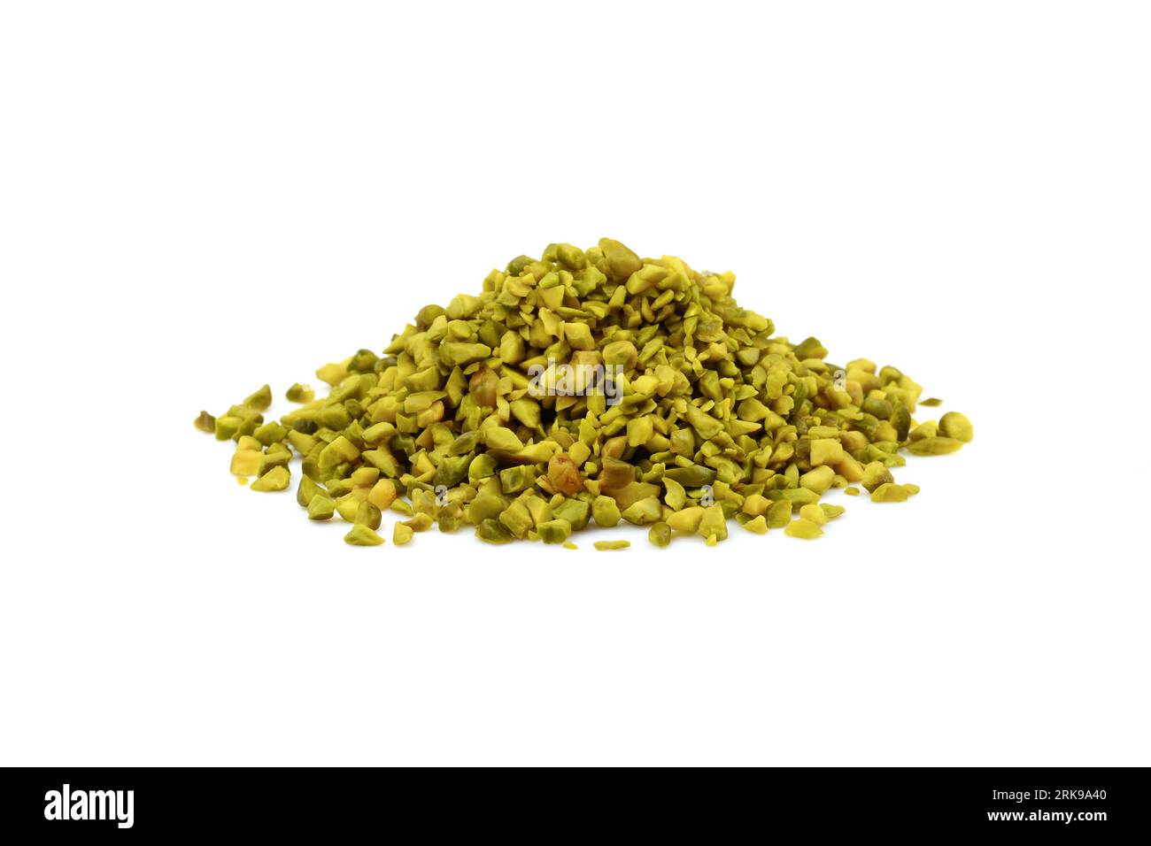 Ground, milled, crushed or granulated pistachio pile isolated on white ...