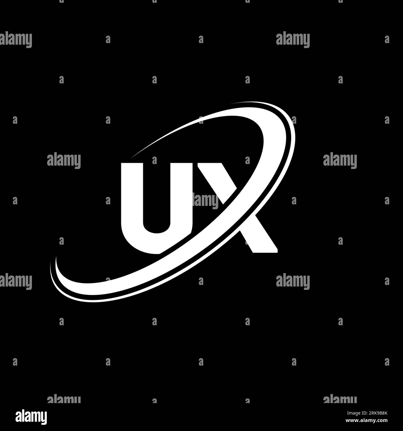 UX U X letter logo design. Initial letter UX linked circle uppercase monogram logo red and blue ...