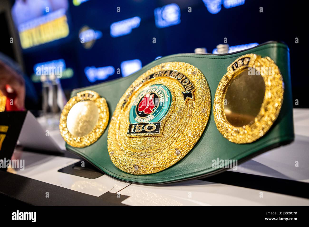 Wroclaw, Poland. 24th Aug, 2023. IBO belt during the press conference ...