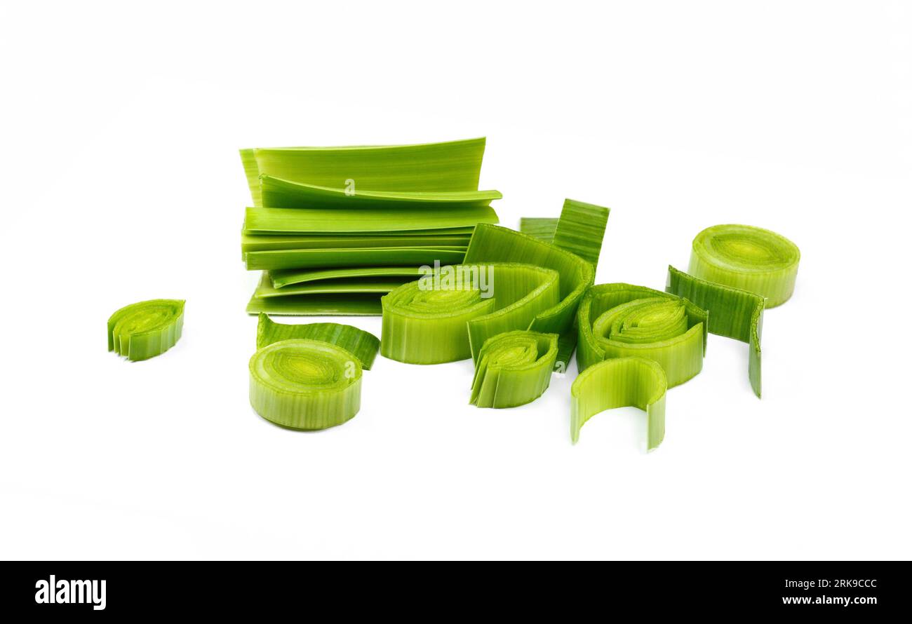 Fresh leeks isolated on white background. sliced leek isolated Stock ...