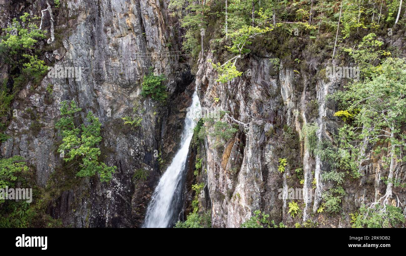 Close-up drone photo of the Kinlochleven located Grey Mares waterfall ...
