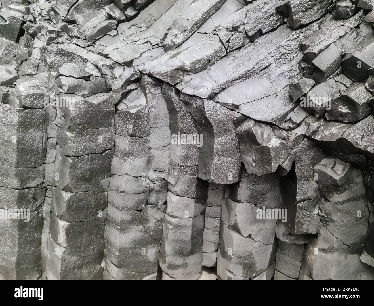Amazing Basalt Rock Structures At Endless Black Beach Of Iceland Stock ...