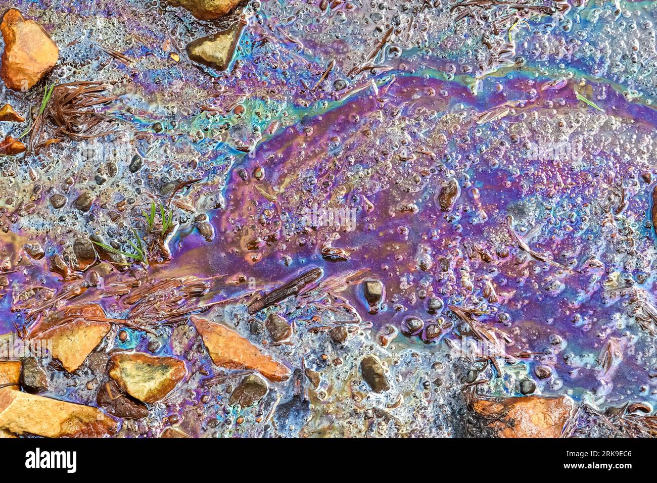 Colorful Fuel And Oil On An Asphalt Texture Showing Heavy Enviromental ...