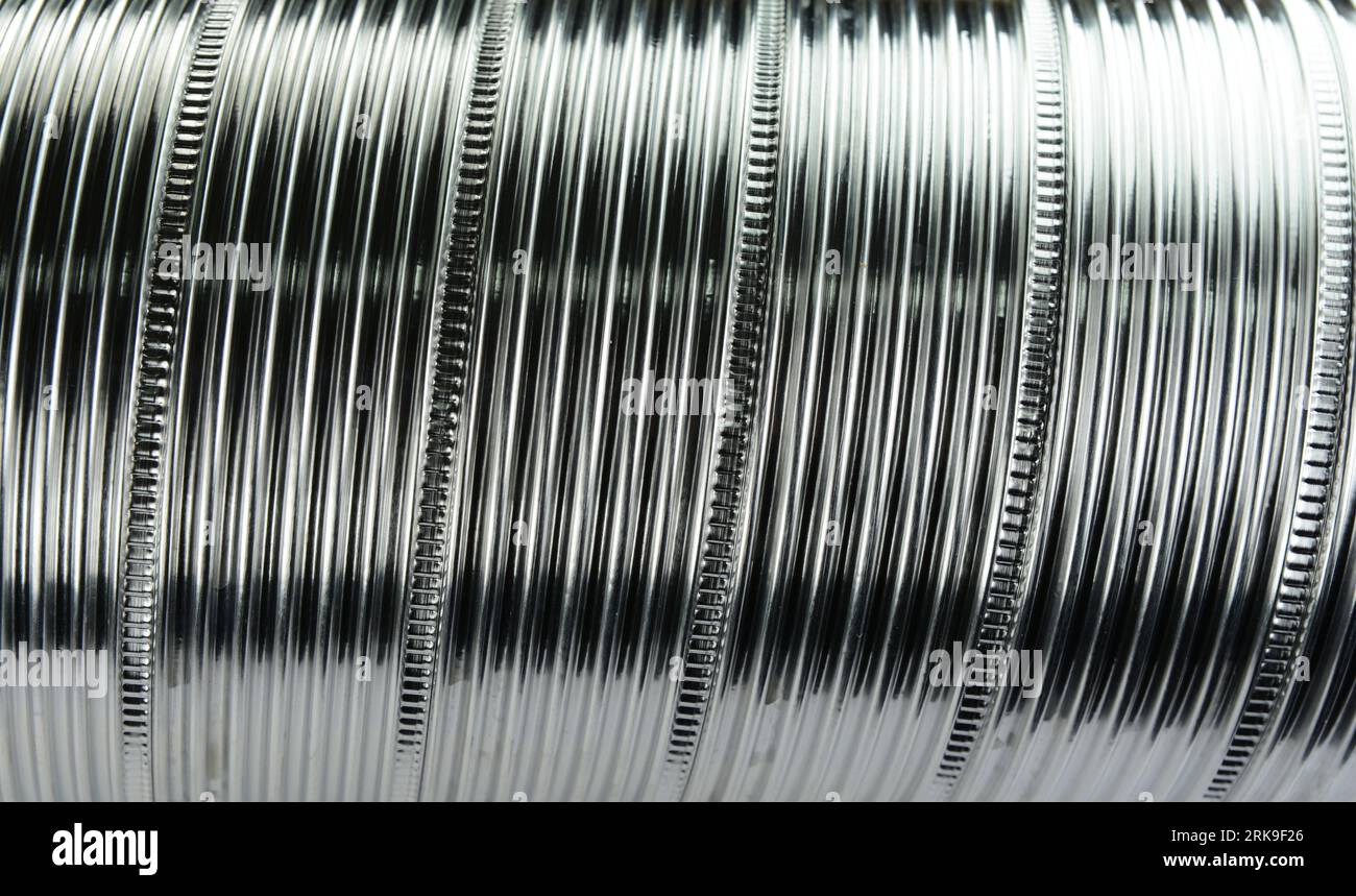 Aluminum pipe, Industrial ventilation system. Shiny Ribbed Aluminum ...