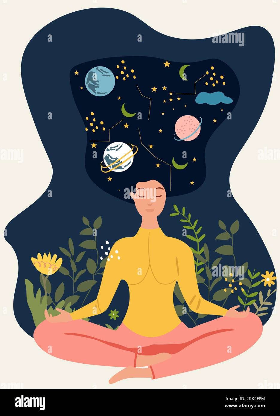 Woman in yoga lotus posture finding peace through meditation in outdoor. Concept for yoga ...