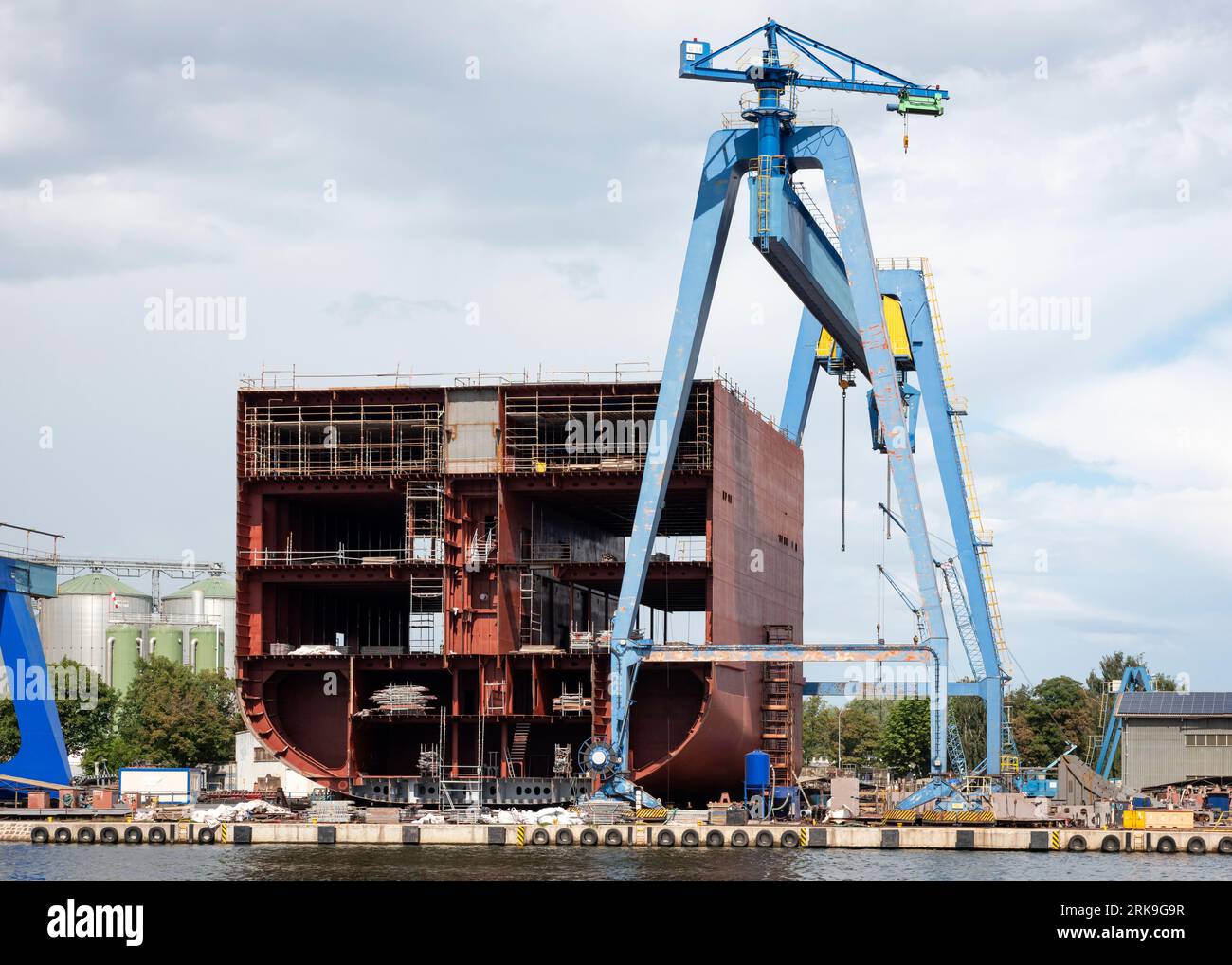 Shipbuilding construction site in the Gdansk shipyard at Martwa Wisla ...