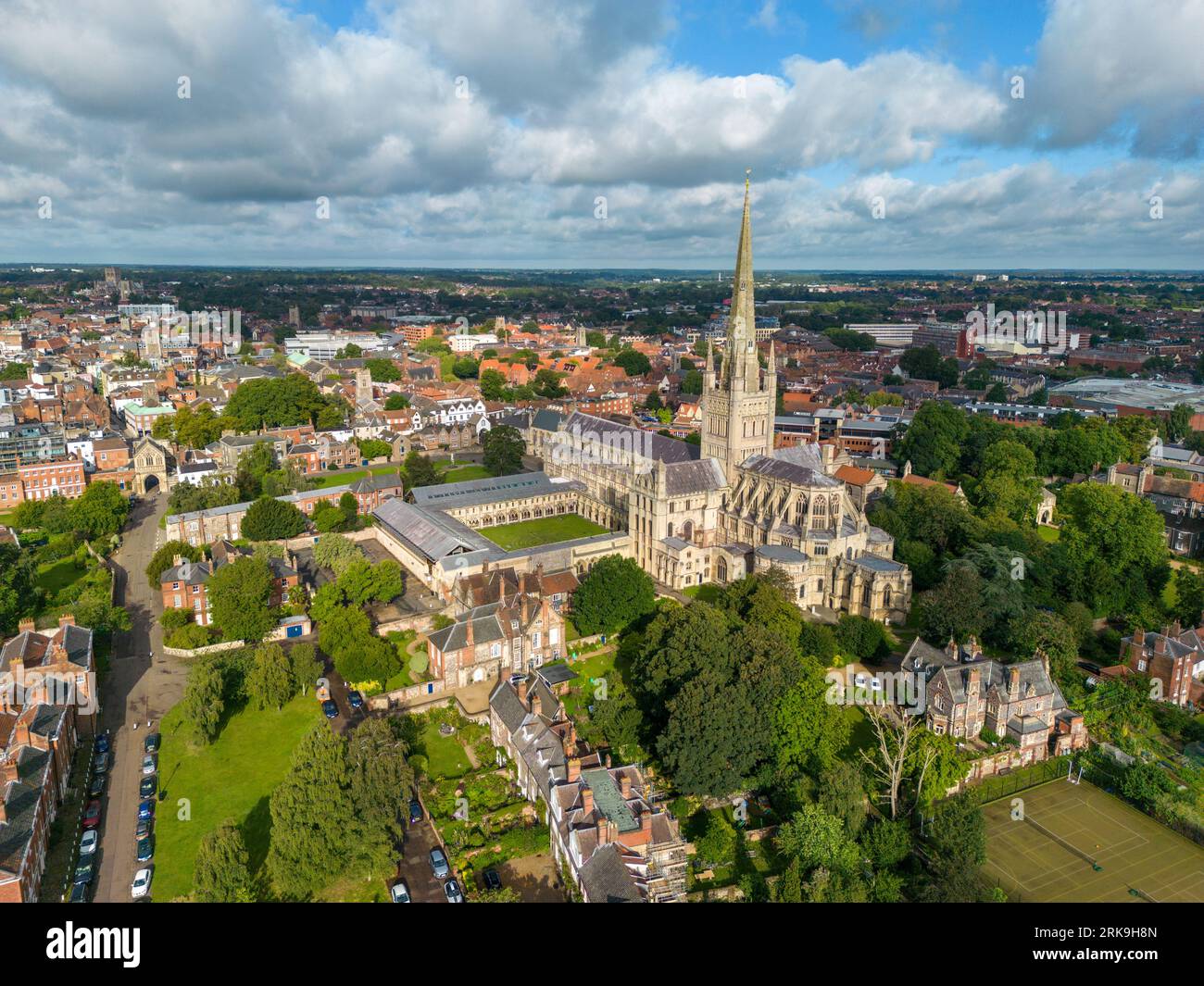 Norwich Cathedral aerial view of the historic cathedral in Norwich city ...