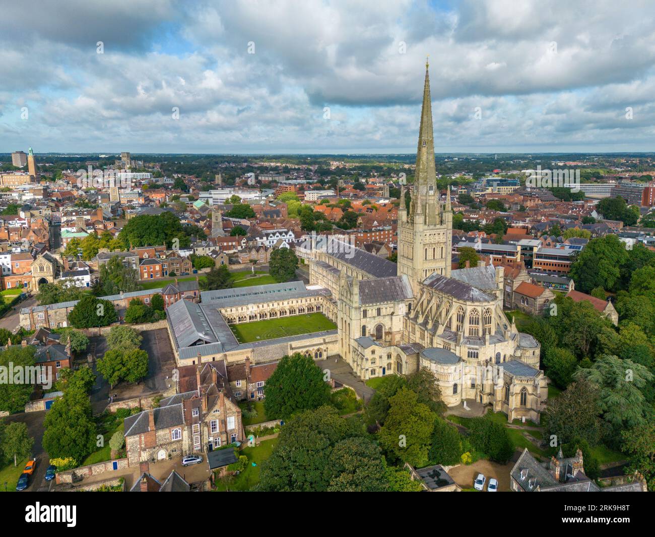 Norwich Cathedral aerial view of the historic cathedral in Norwich city ...