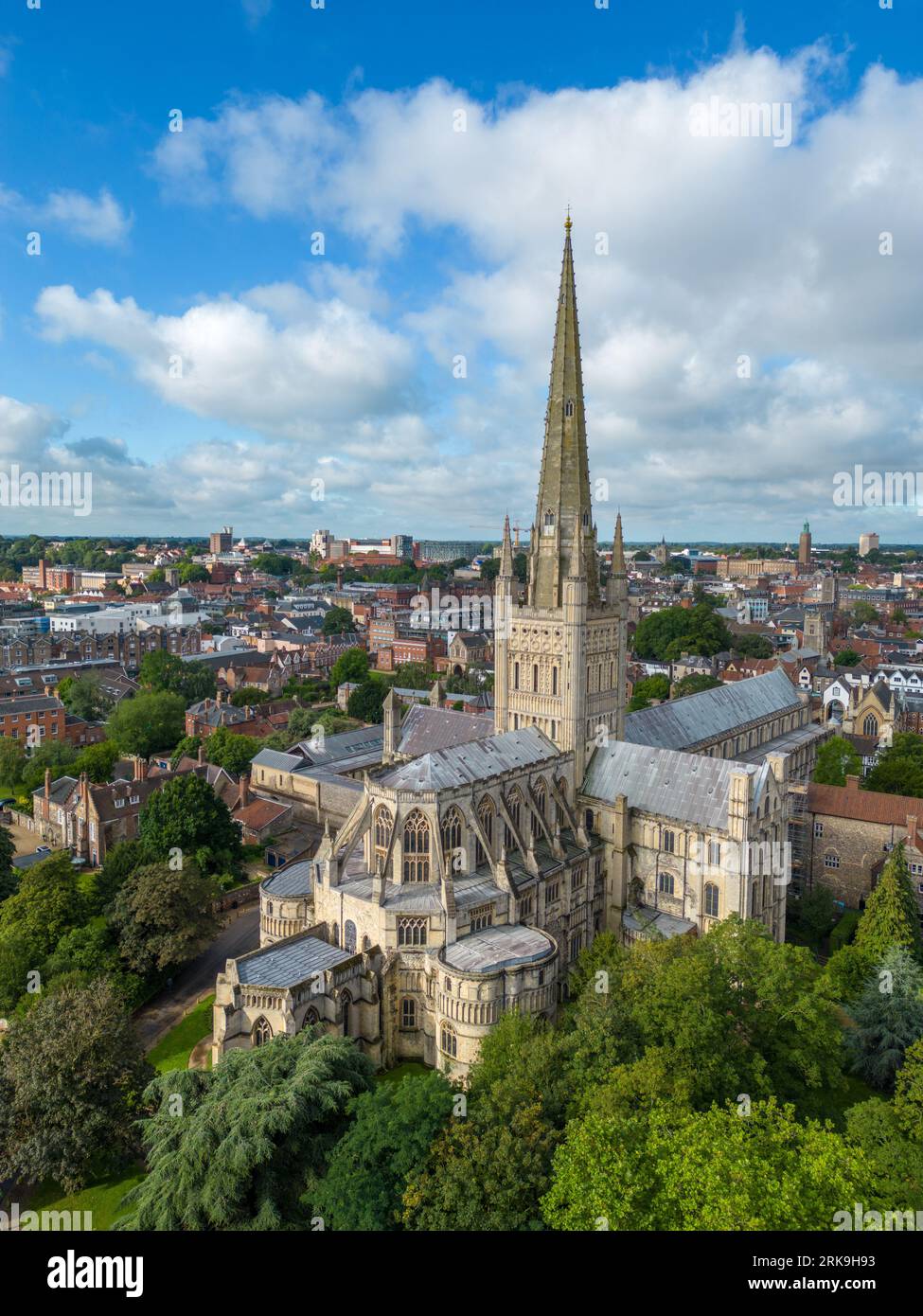 Norwich Cathedral aerial view of the historic cathedral in Norwich city ...