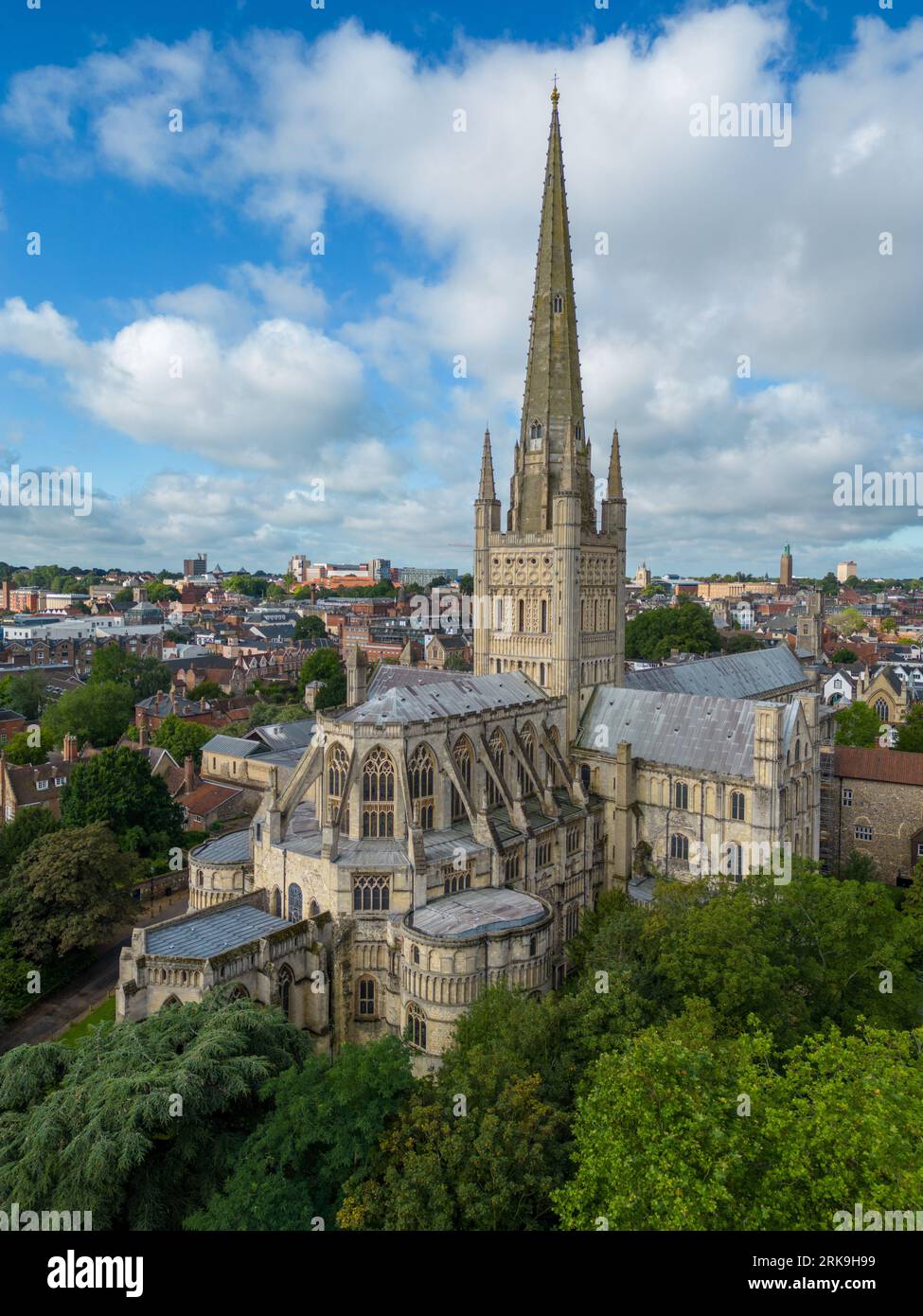 Norwich Cathedral aerial view of the historic cathedral in Norwich city ...