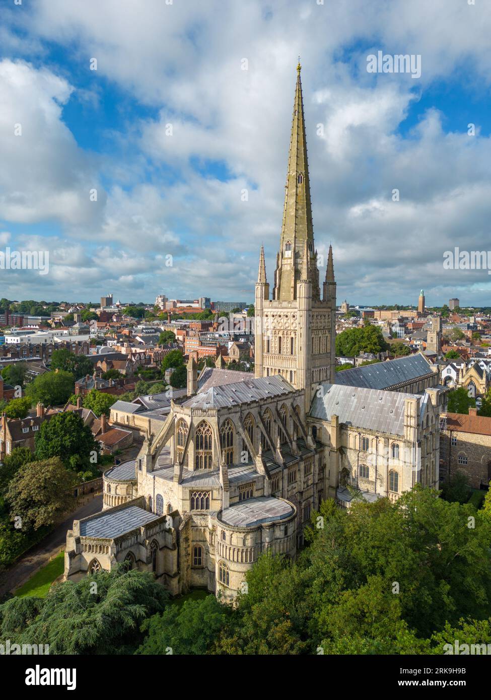 Norwich Cathedral aerial view of the historic cathedral in Norwich city ...