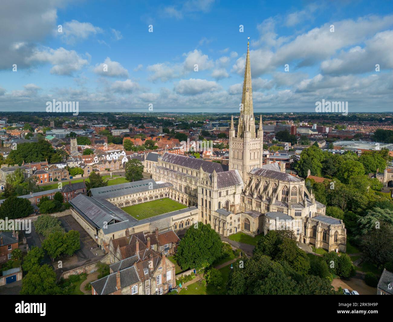 Norwich Cathedral aerial view of the historic cathedral in Norwich city ...