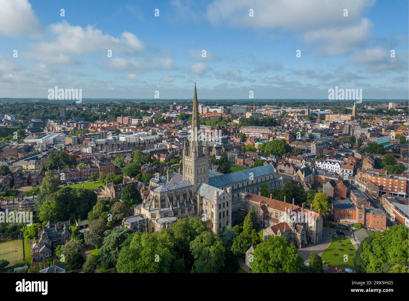 Norwich Cathedral aerial view of the historic cathedral in Norwich city ...