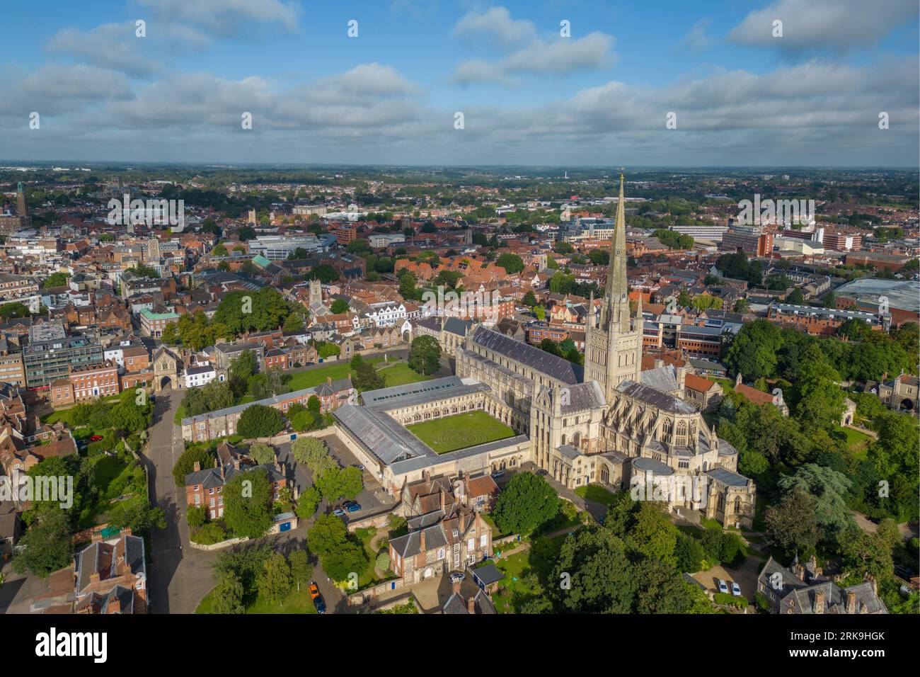 Norwich Cathedral aerial view of the historic cathedral in Norwich city ...